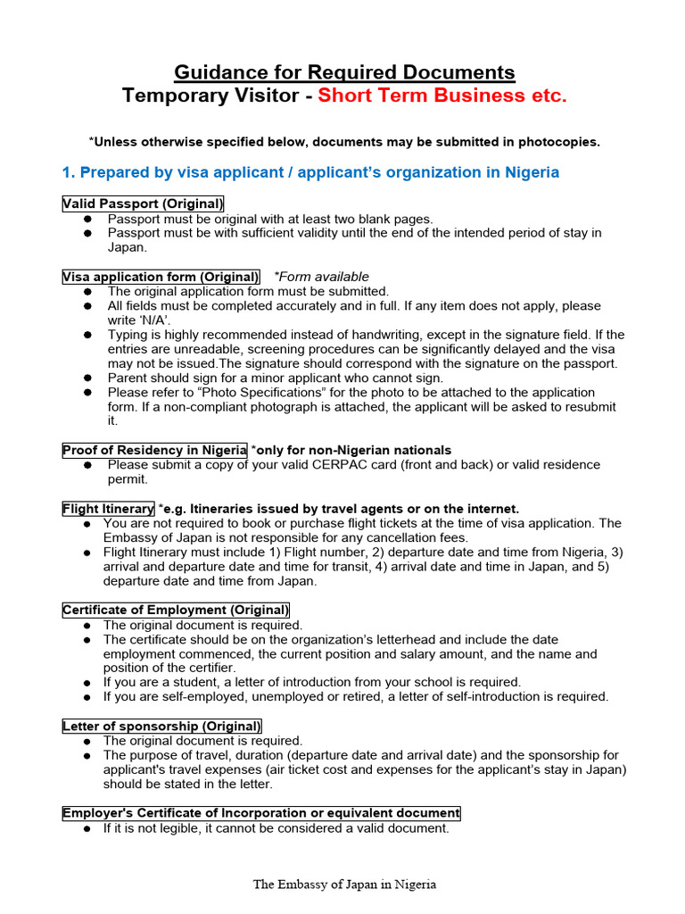 Guidance For Required Documents Short Term | PDF | Travel Visa | Passport
