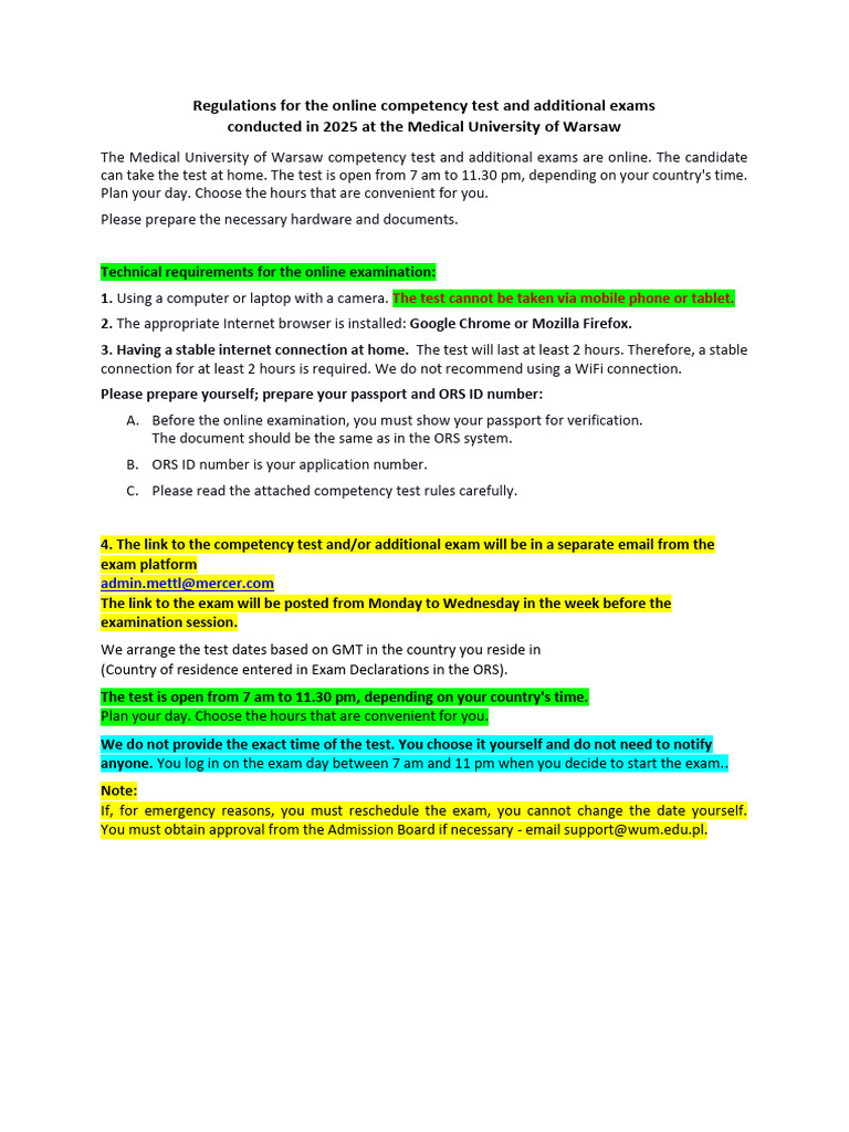 Competency Test End-Exams Organisation 2025 | PDF | Medical School