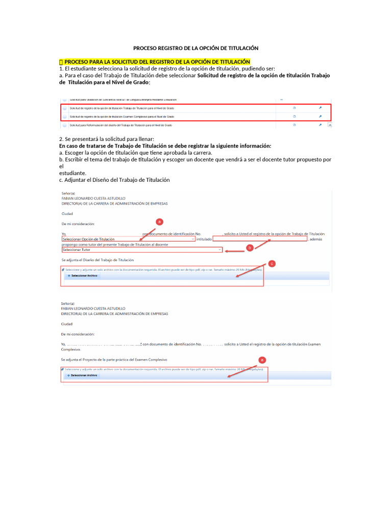 Proceso Registro de La Opción de Titulación - Docx Guia para Escoger ...