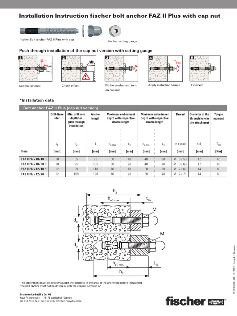 FAZ II Plus Bolt Anchor Installation Guide | PDF | Screw | Nut (Hardware)