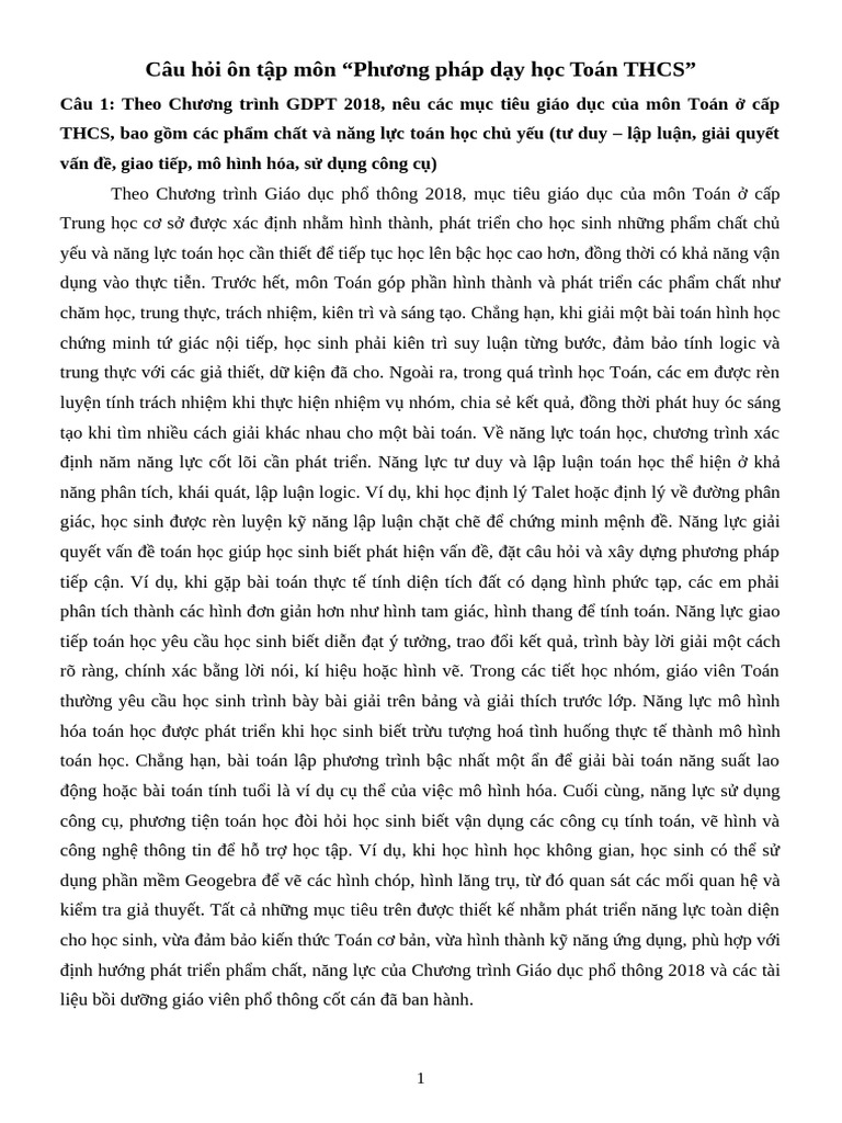 PHƯƠNG PHÁP DẠY HỌC TOÁN Ở TRƯỜNG THCS | PDF