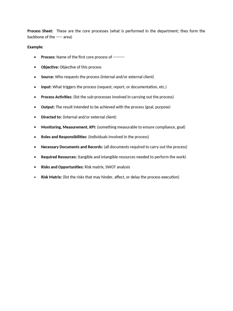Process Sheet - Concepts | PDF