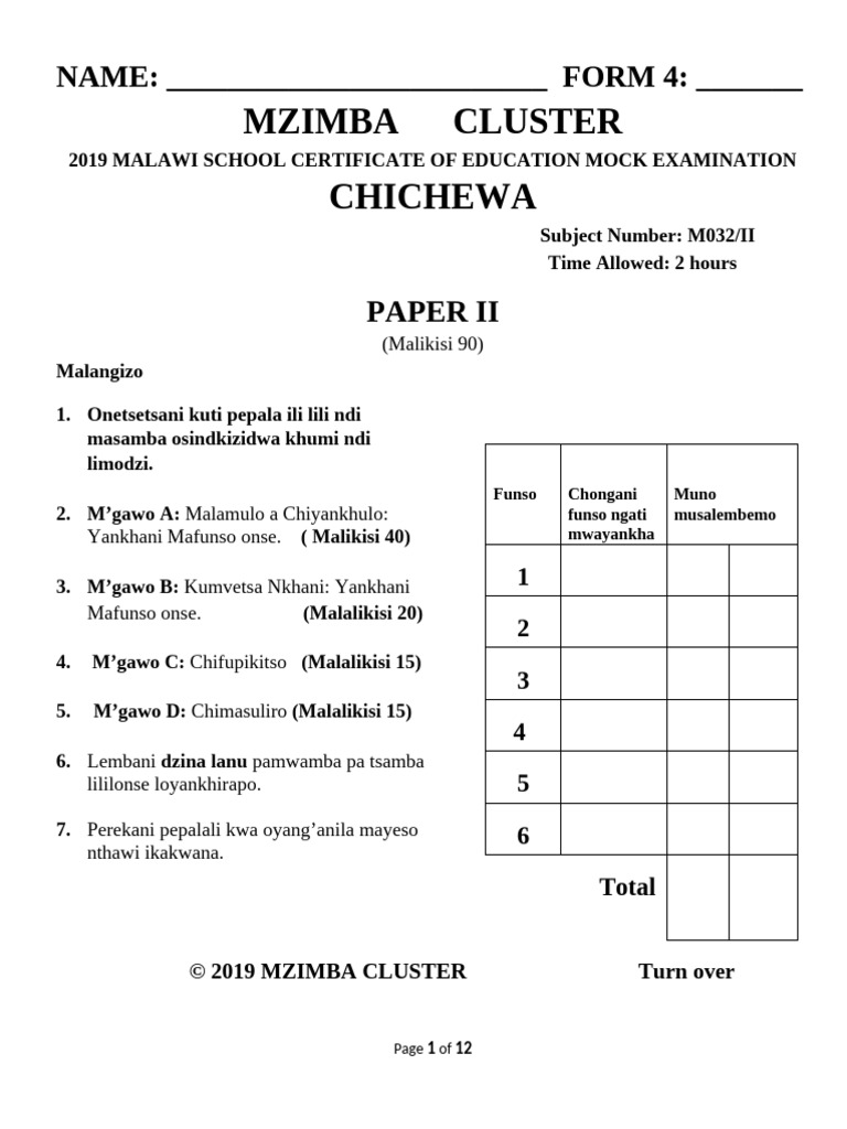 Chichewa II Cluster 2019 | PDF | Geology | Natural Sciences