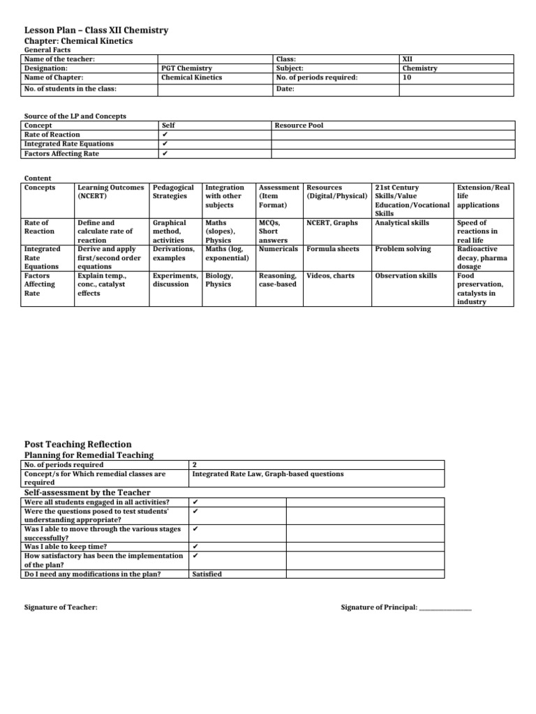 3 Lesson - Plan - Chemical - Kinetics - ClassXII | PDF | Chemical ...