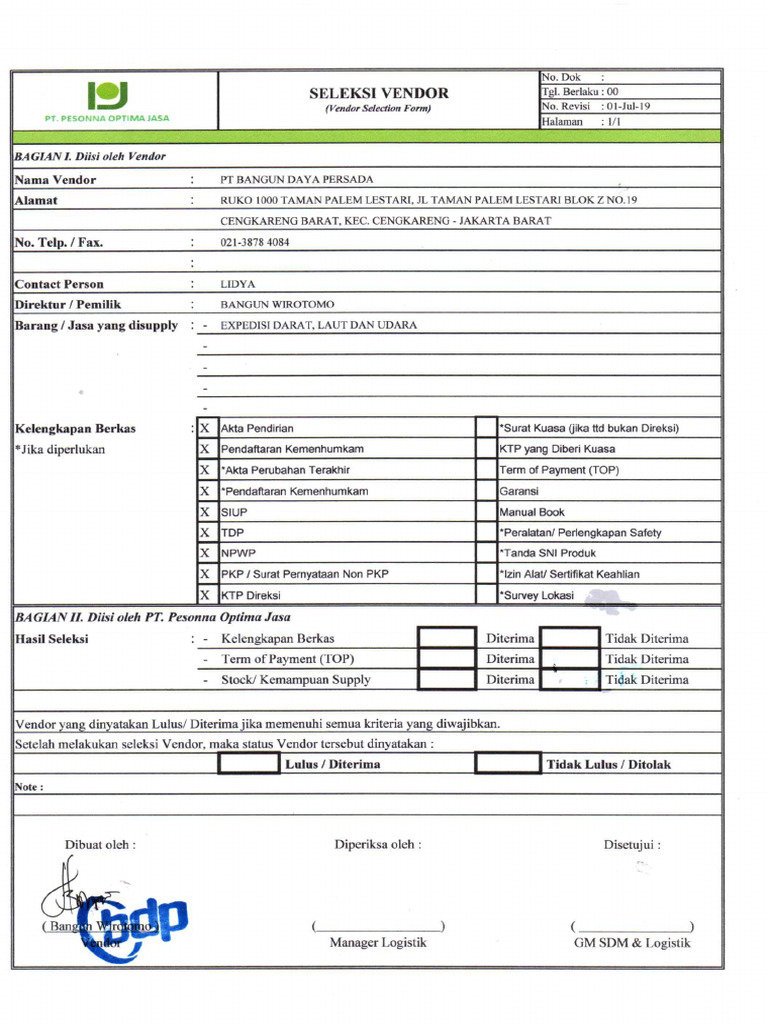 Form Vendor BDP | PDF