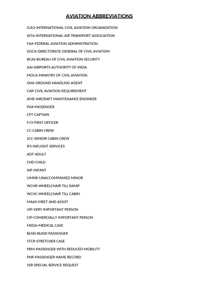 Aviation Abbreviations Explained | PDF