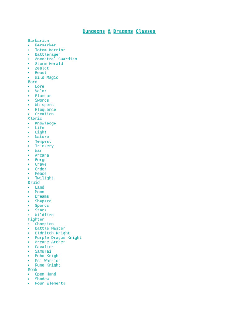 Dungeons & Dragons Classes | PDF