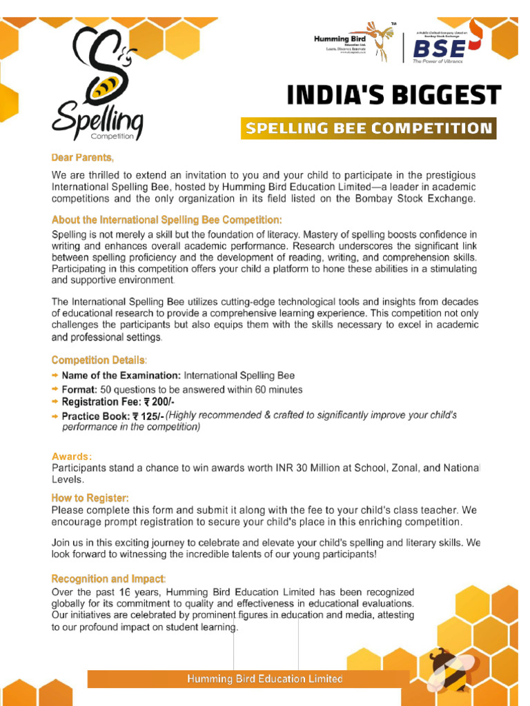 Spell Bee - Parent Consent Form | PDF