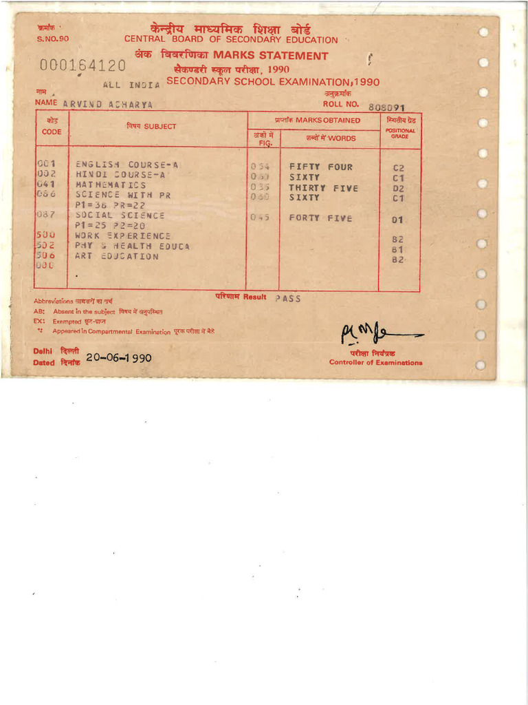 10th Marksheet | PDF