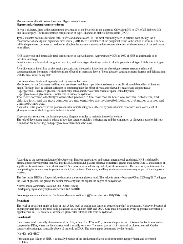 Mechanisms of Diabetic Ketoacidosis and Hyperosmolar Coma | PDF ...
