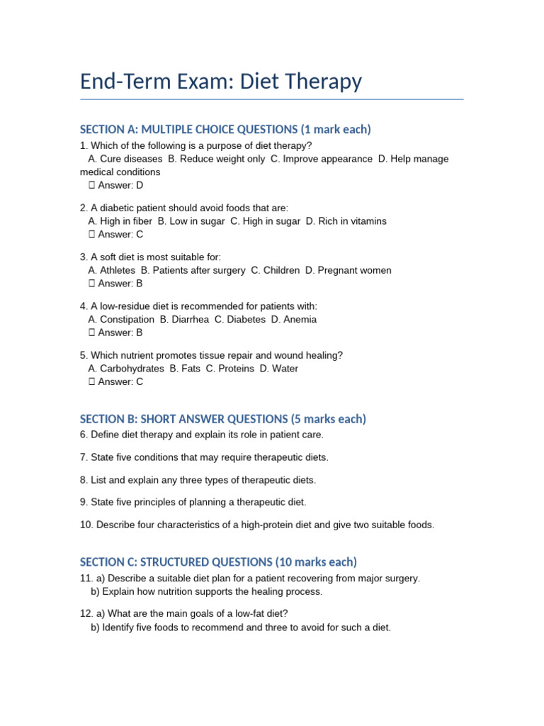 Diet Therapy Exam Overview | PDF | Diet (Nutrition) | Diet & Nutrition