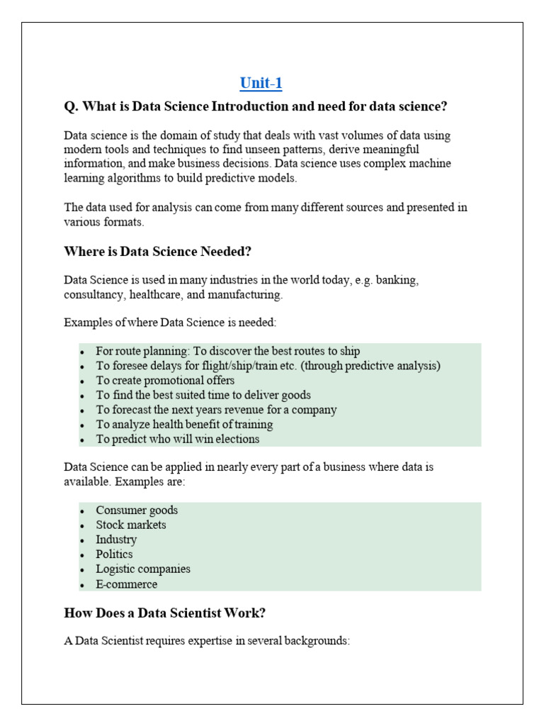 Foundations of Data Science UNIT 1 | PDF | Data Compression | Data Science