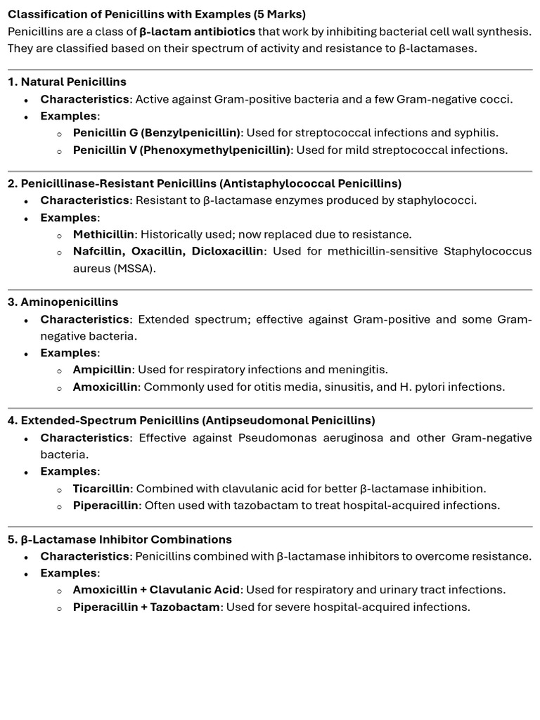 Classification of Penicillins With Example1 | PDF | Penicillin | Ribosome