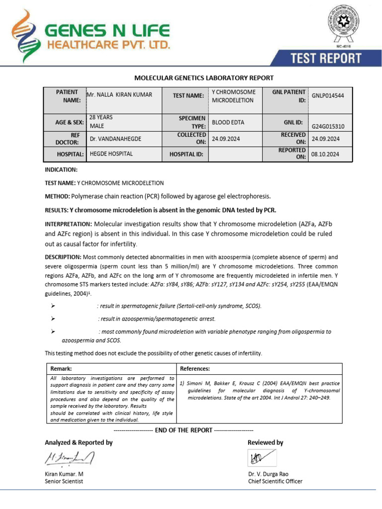 Mr. Nalla Kiran Kumar - y Chrosomome Microdeletion | PDF | Deletion ...