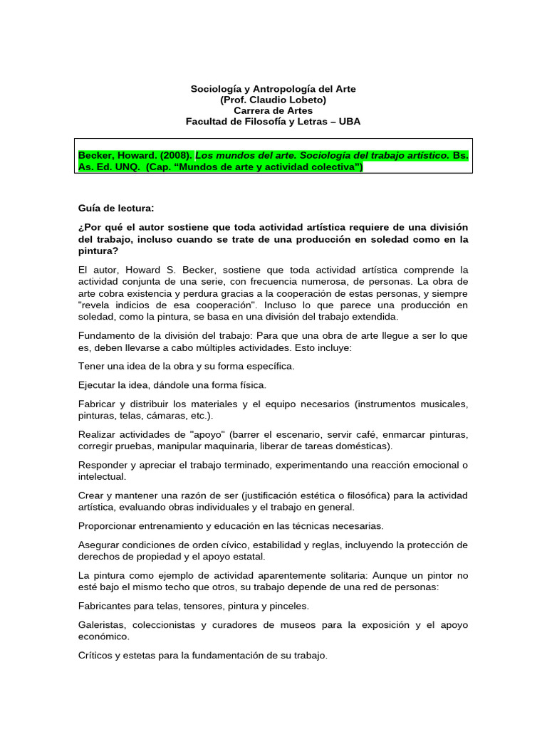 Becker, Howard. Los Mundos Del Arte. | PDF | Pinturas | Experiencia