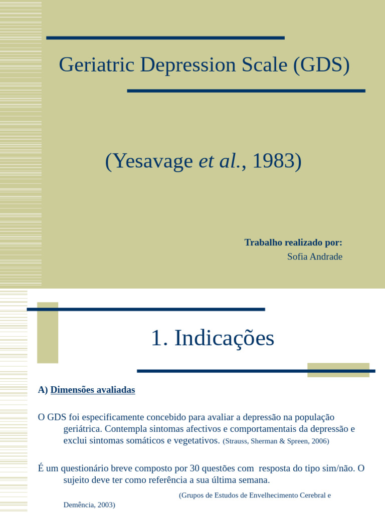 Geriatric Depression Scale (GDS) | PDF | Depressão | Quociente de ...