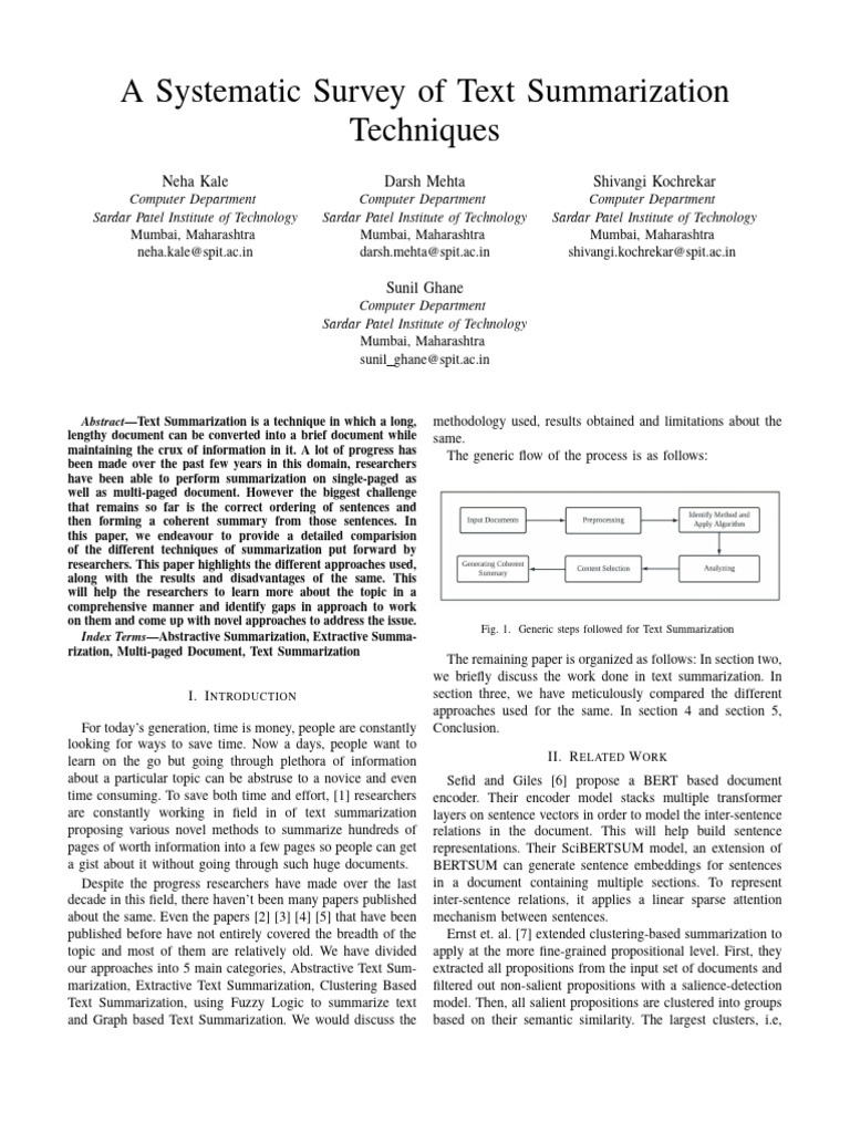 A Systematic Survey of Text Summarization Techniques | PDF | Applied ...