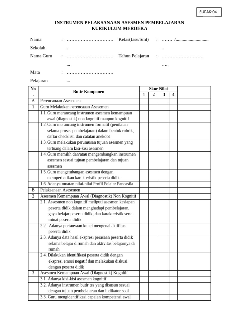 Supak_4_ Instrumen Asesmen Pembelajaran Kumer_isna | PDF
