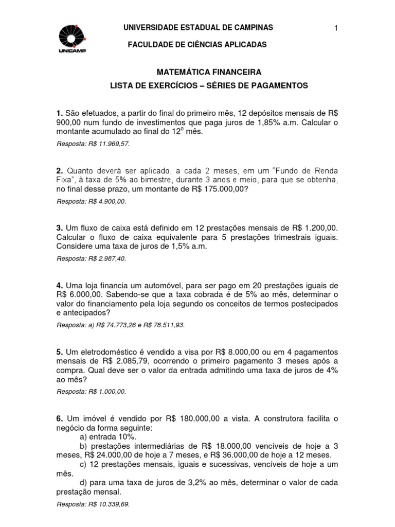 MatFin ListaExercício.07-02.11 | PDF