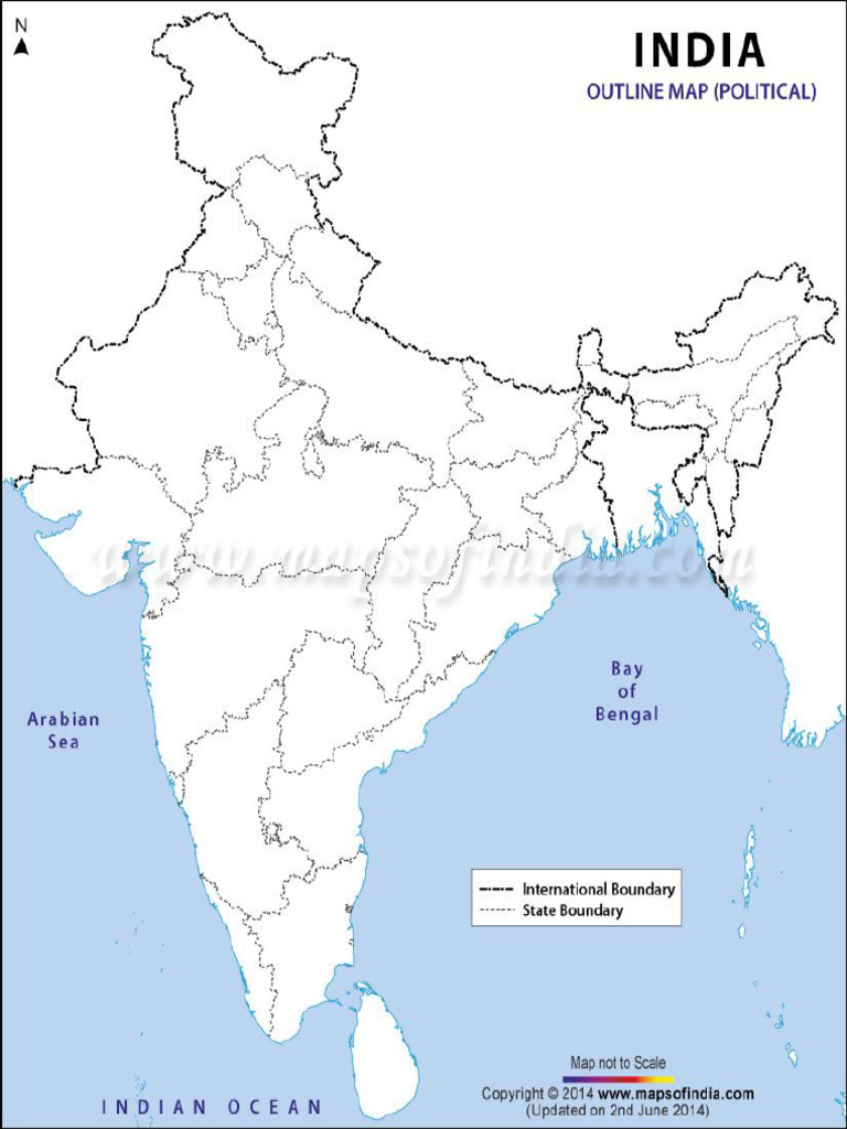 India Political Map Blank A4 Size 327 | PDF