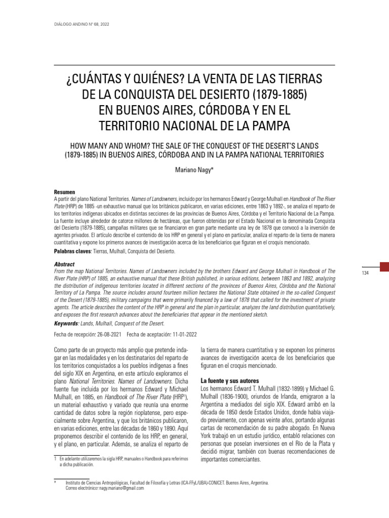 ¿Cuántas Y Quiénes? La Venta de Las Tierras de La Conquista Del Desierto (1879-1885) en Buenos ...