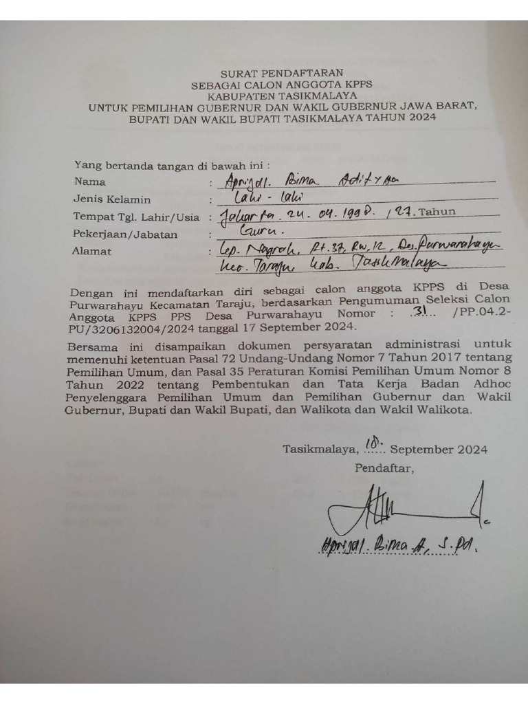 Surat Pendaftaran Utk KPPS | PDF