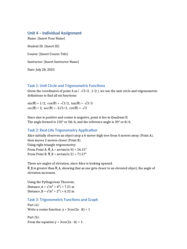 Trigonometry Assignment Full (1) | PDF