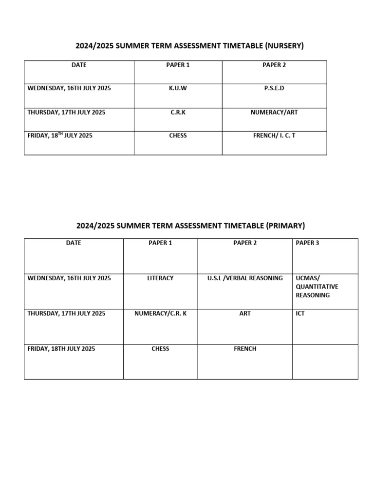 Revised Summer Term 2025 Exam Timetable | PDF