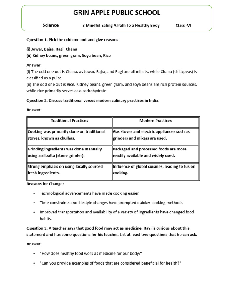 Mindful Eating for Class 6 Students | PDF | Foods | Vitamin