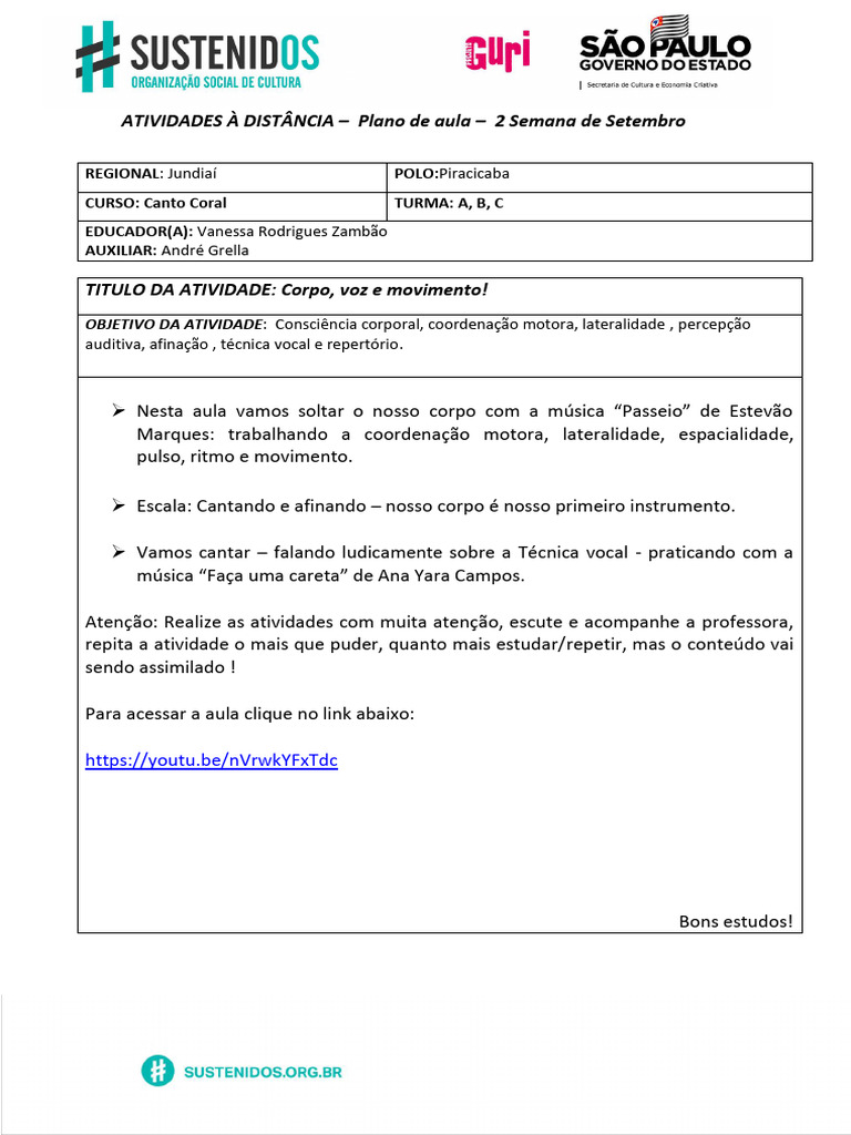 Aula de Canto Coral: Corpo e Voz | PDF