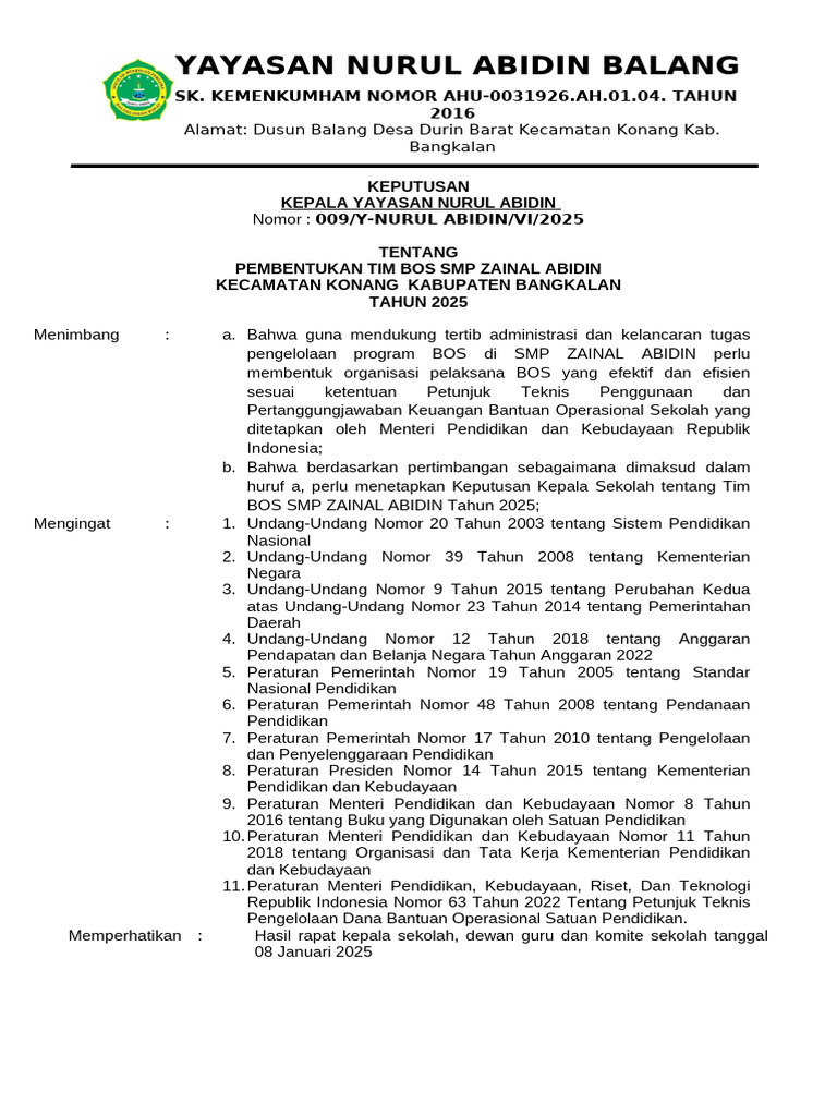 Contoh SK Menegemen Bos | PDF