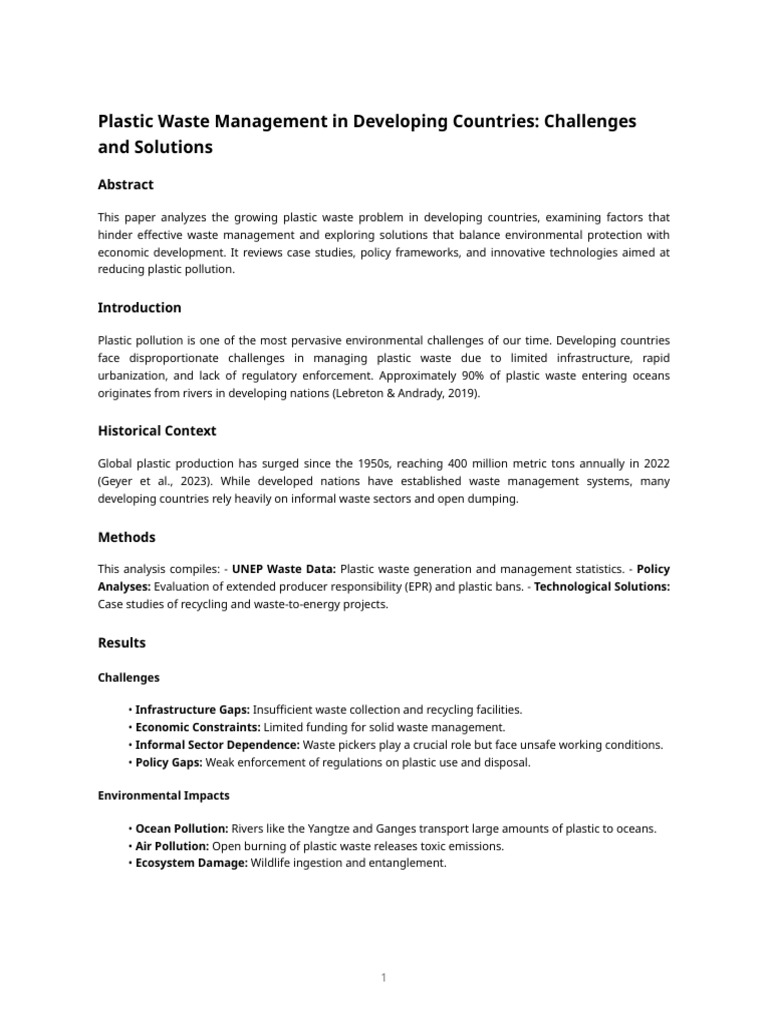 Plastic Waste Solutions for Developing Nations | PDF | Waste Management ...