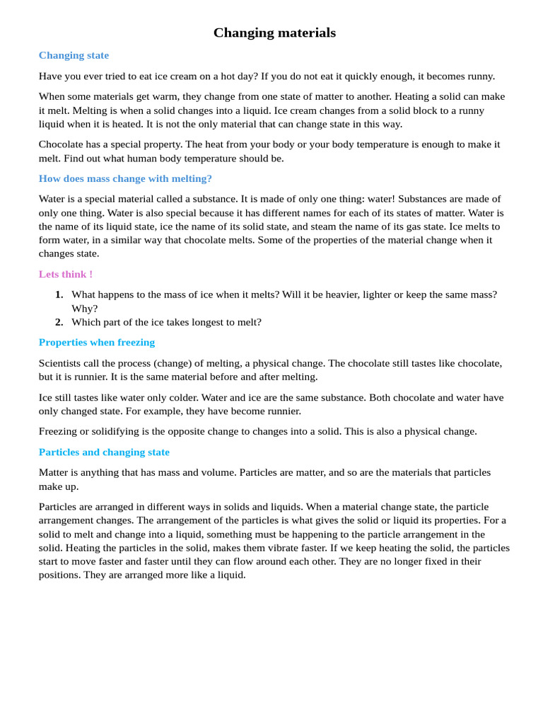 Chapter 5 - Changing Materials | PDF | Water | Solid