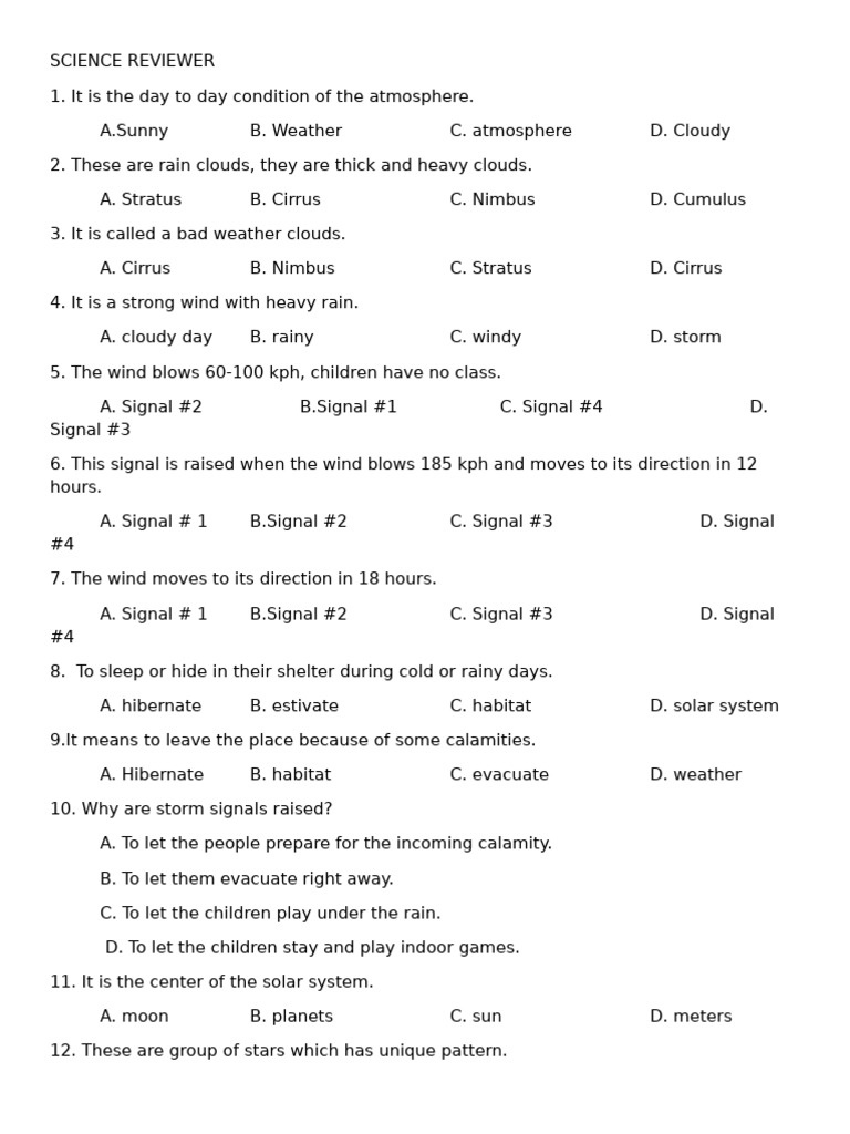 Science Review: Weather and Astronomy Quiz | PDF | Moon | Planets