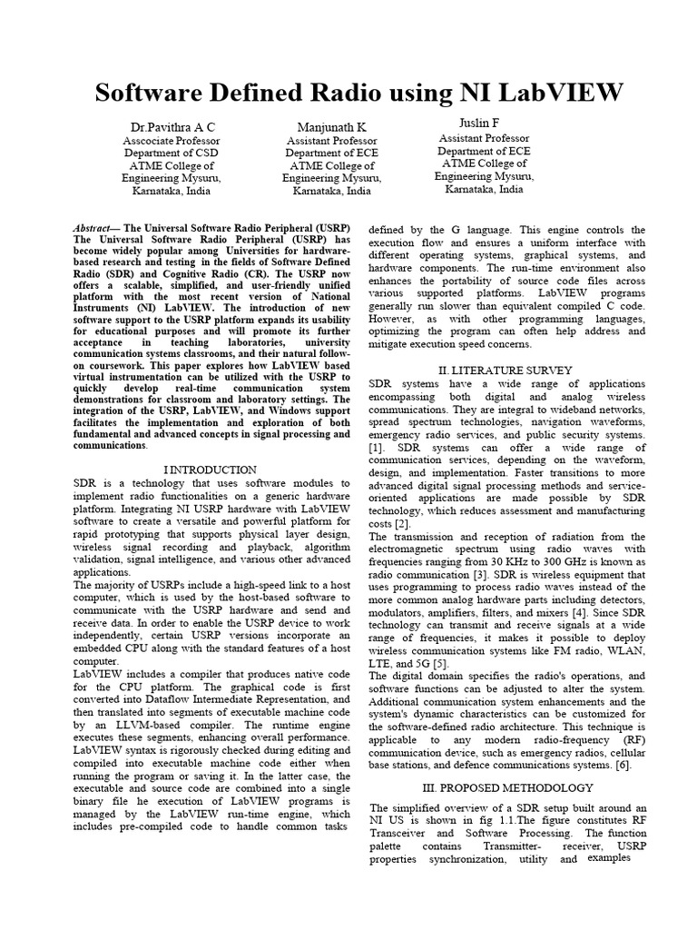 Software Defined Radio Using Ni Labview IJERTV14IS010001 | PDF | Software Defined Radio | Radio
