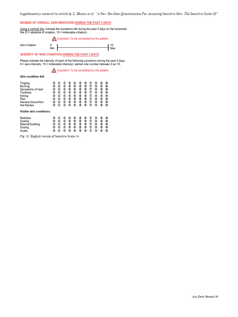 Sensitive Skin Assessment Questionnaire | PDF