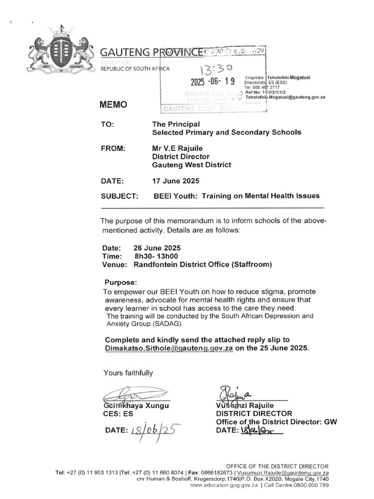 Beei Youth - Training On Mental Health Issues To Selected Schools | PDF