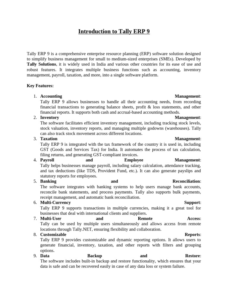 Introduction to Tally ERP 9 Features | PDF | Bookkeeping | Debits And ...