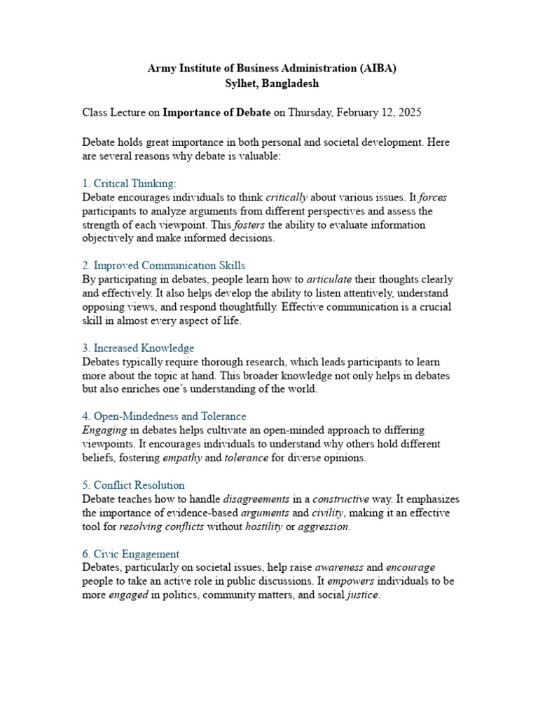 Importance of Debate | PDF | Critical Thinking | Knowledge