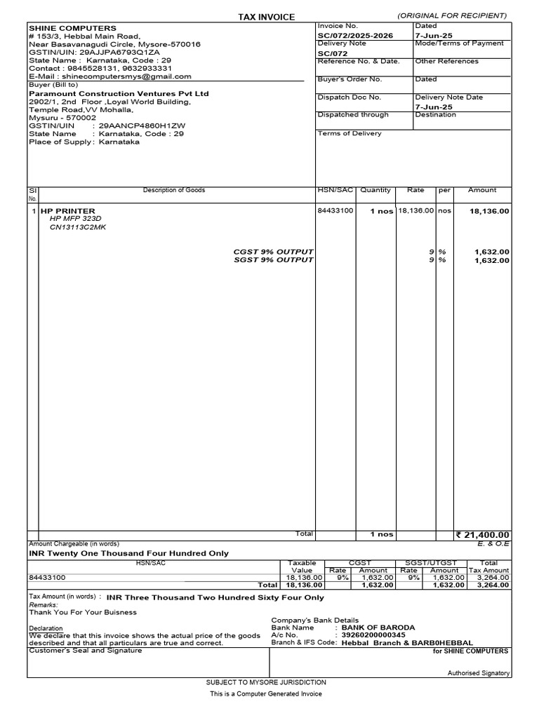 Paramount Invoice HP Printer | PDF | Invoice | Economies