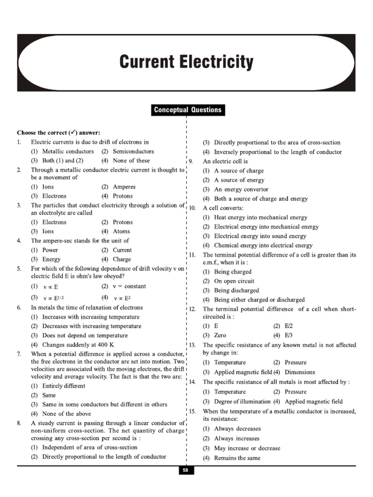 QB Current Electricity ONLINE KAKSHA | PDF | Electrical Components | Physical Quantities