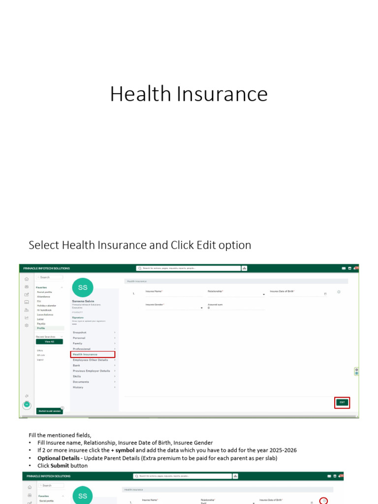 Health Insurance Details Updation in V5 | PDF