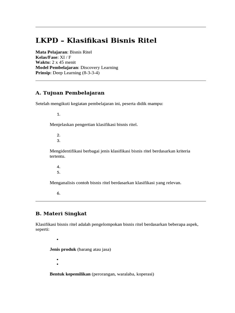 LKPD Klasifikasi Bisnis Rite | PDF