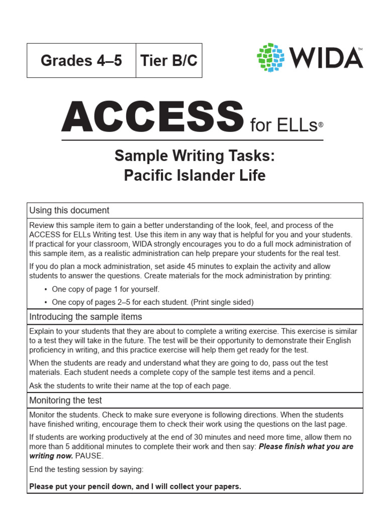 ACCESS ELLs Writing Tasks for Grades 4-5 | PDF