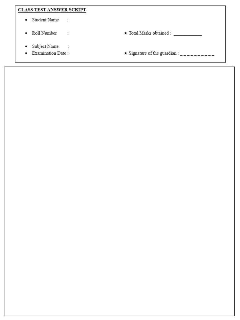 Class Test Answer Sheet Template | PDF