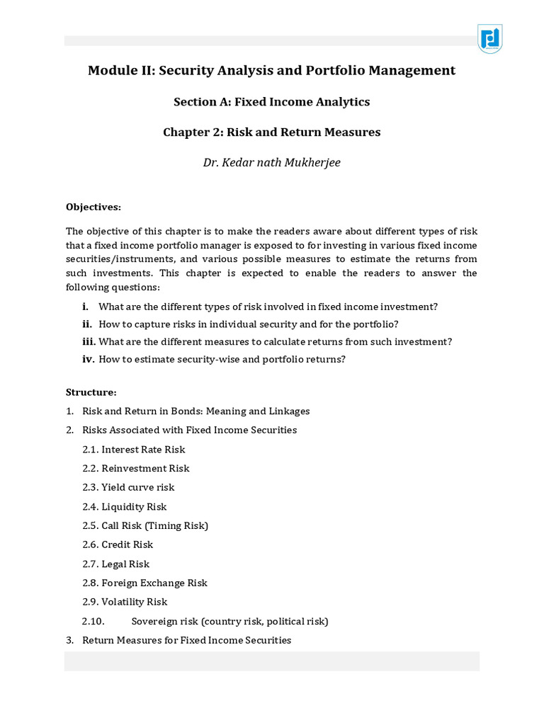 Fixed Income Risk and Return Analysis | PDF | Bonds (Finance) | Yield ...