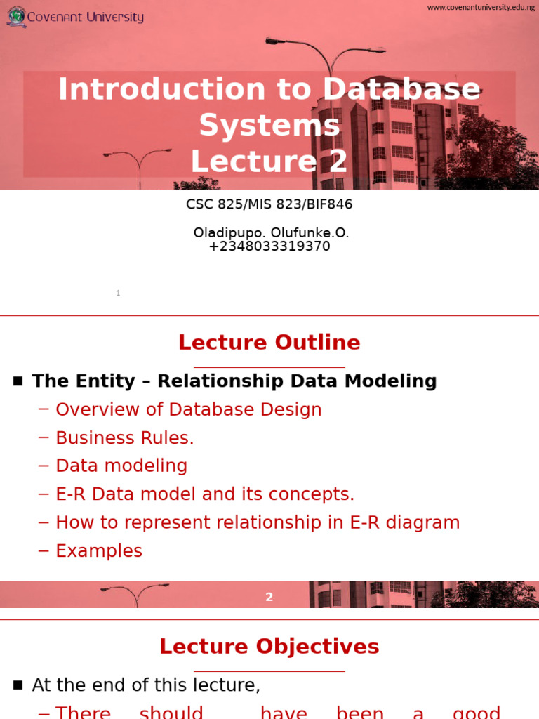 Lecture 2 - E-R Models | PDF | Database Design | Data Model
