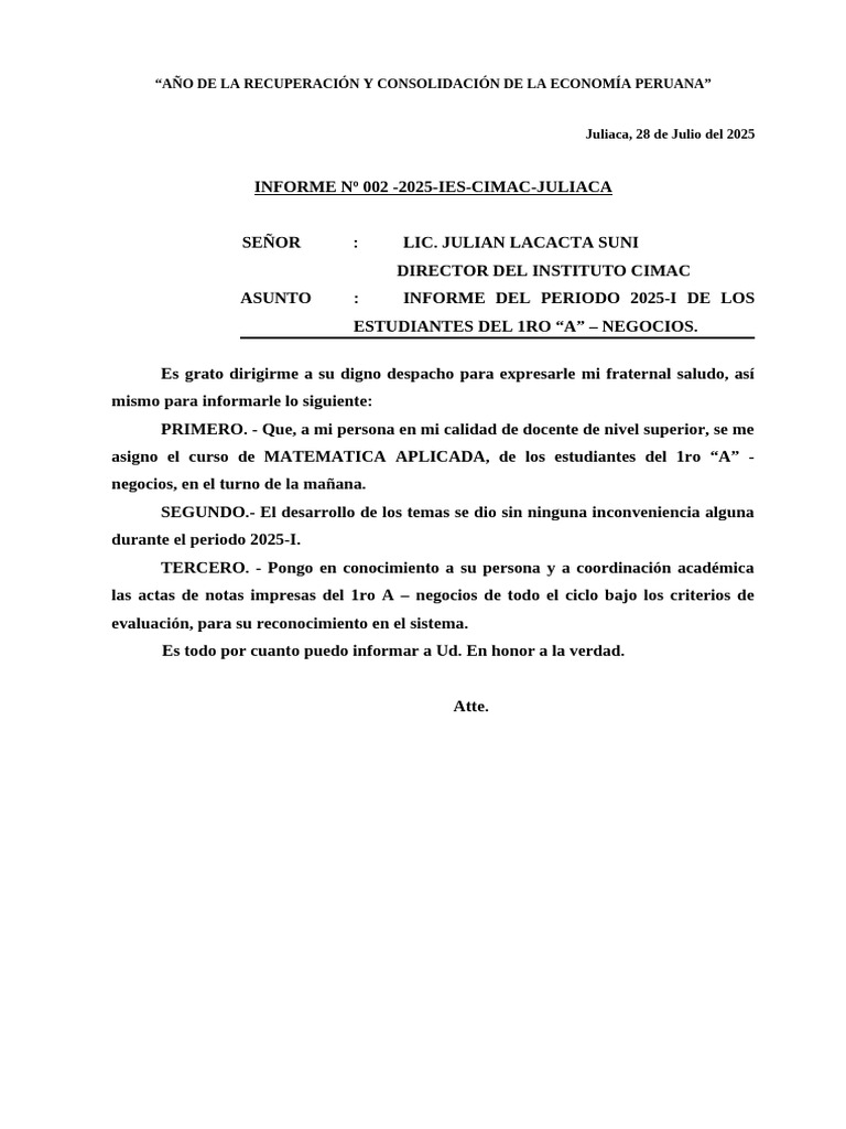 Informe de Notas del 1ro A - Negocios | PDF