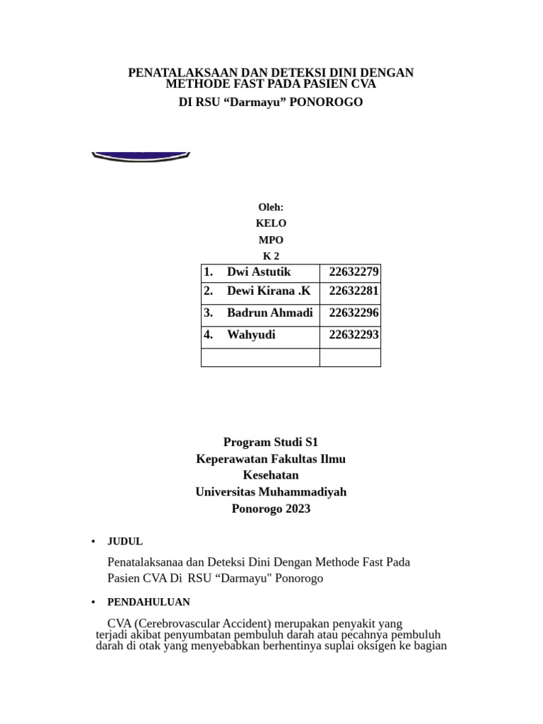 Deteksi Dini CVA dengan Metode FAST | PDF