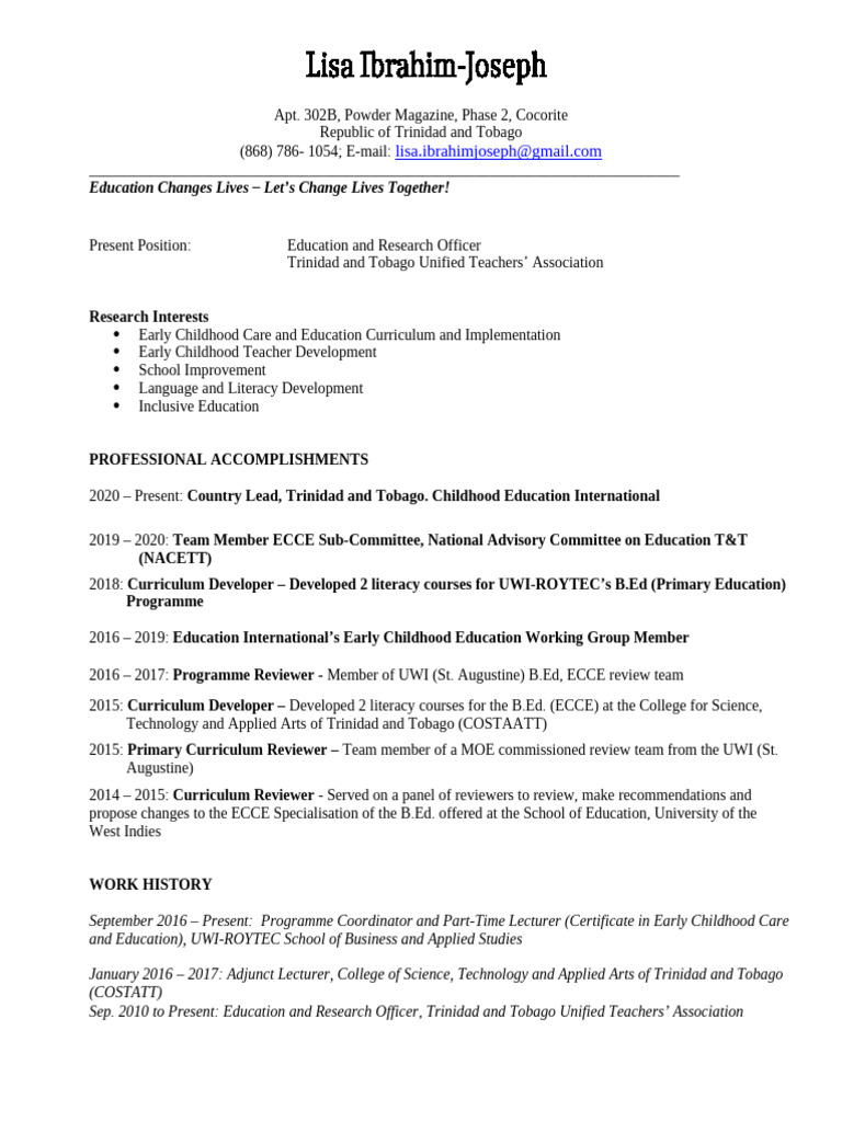 Lisa IbrahimJoseph CV Revised | PDF | Educational Stages | Learning